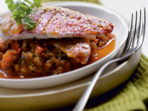 Roodbaars met auberginepuree - Libelle Lekker