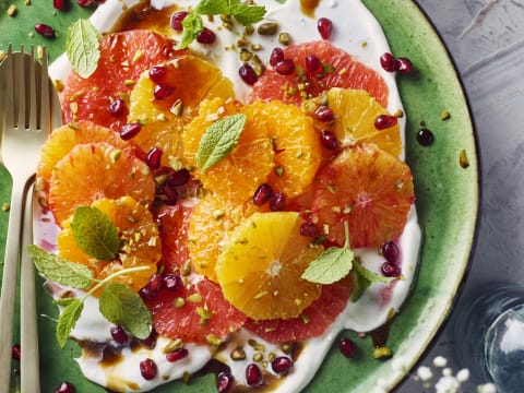 Citruscarpaccio met mascarponeroom en karamel - Libelle Lekker