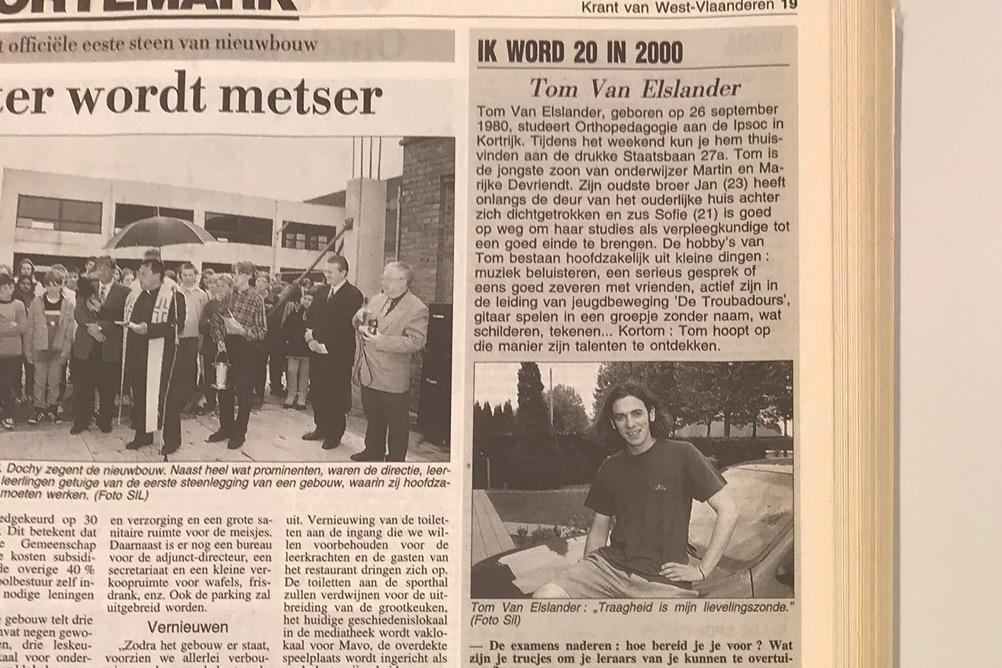 Tom Van Elslander was 20 in 2000: "40 worden is een kantelpunt" - KW.be