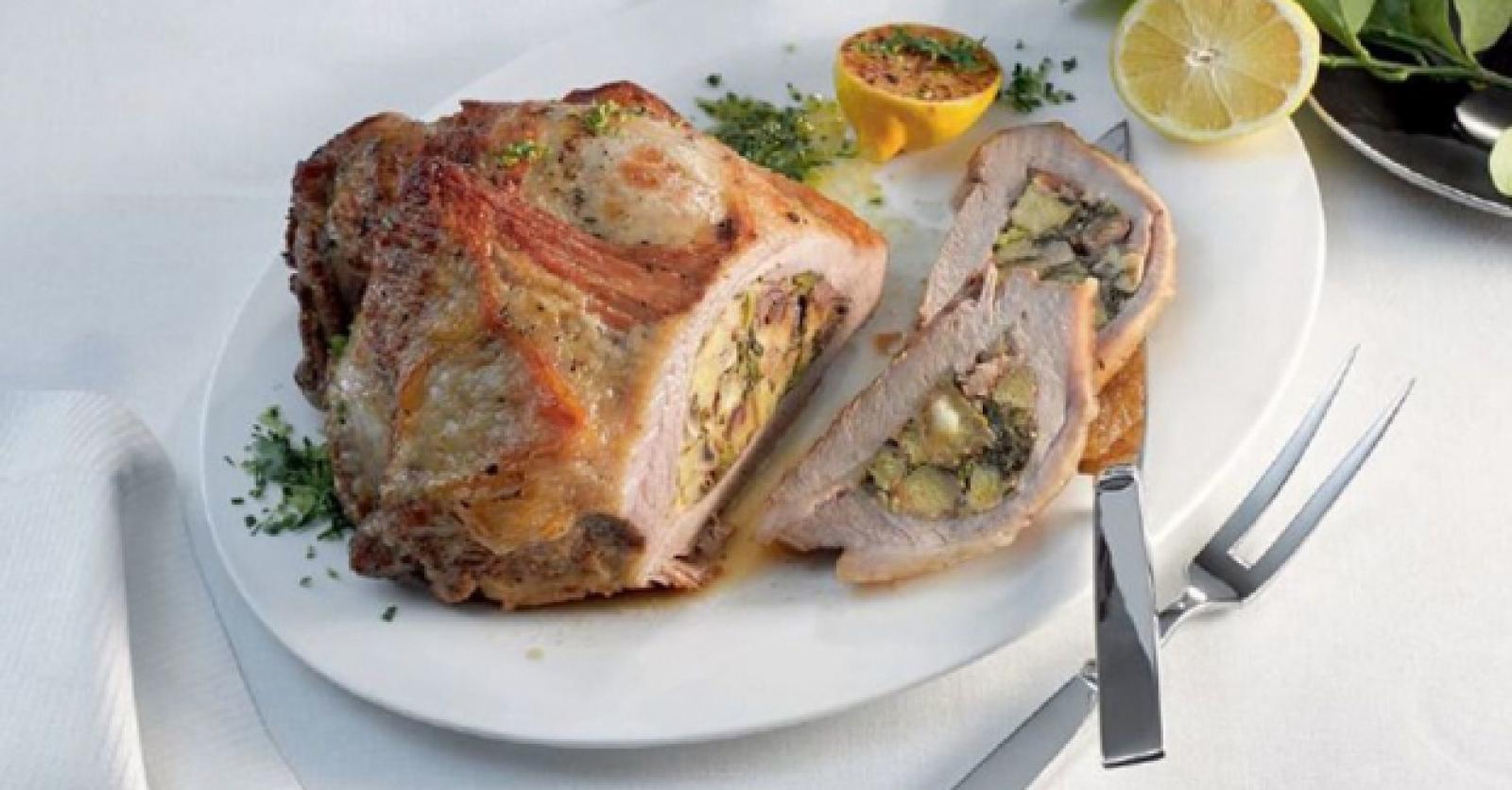 Gevuld kalfsgebraad met kool, champignons en mozzarella