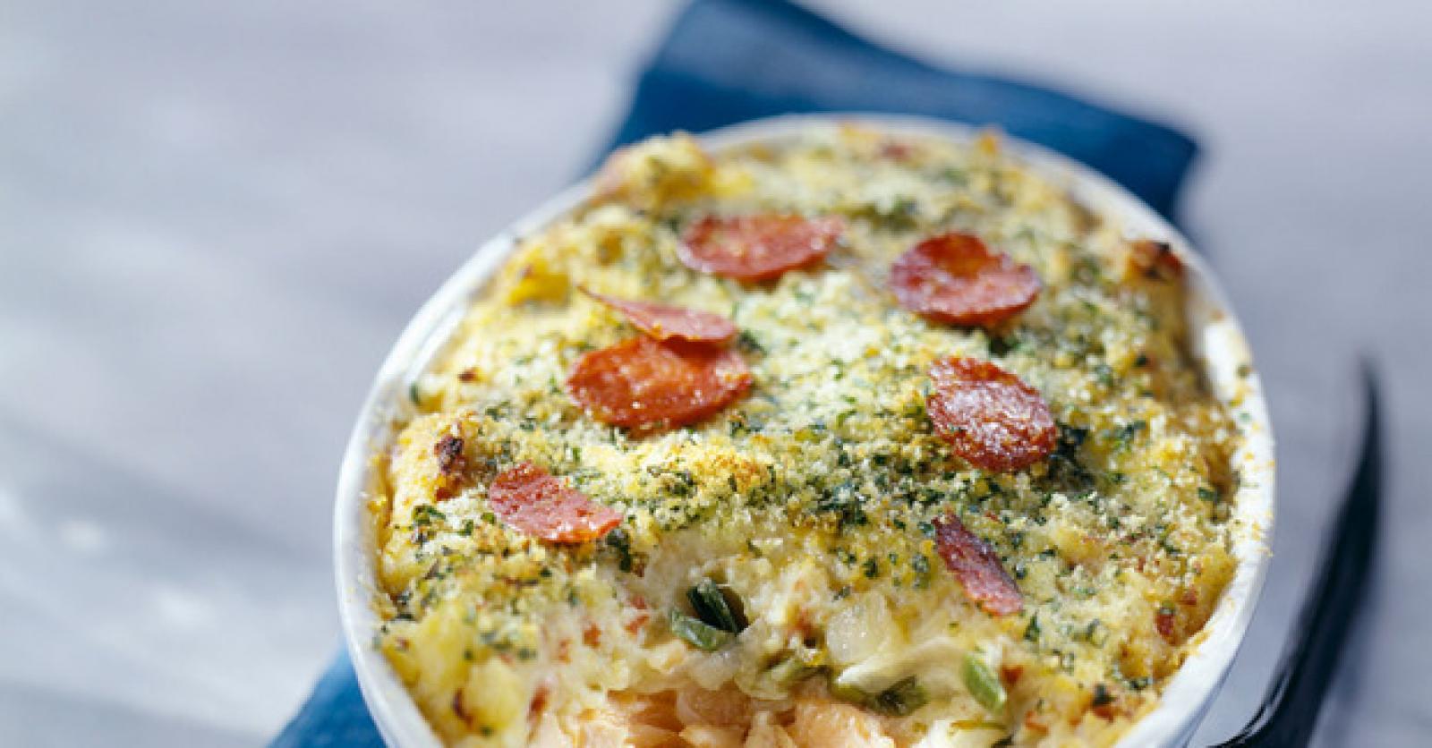 Gehakt parmentier van zalm en prei - Plus Magazine