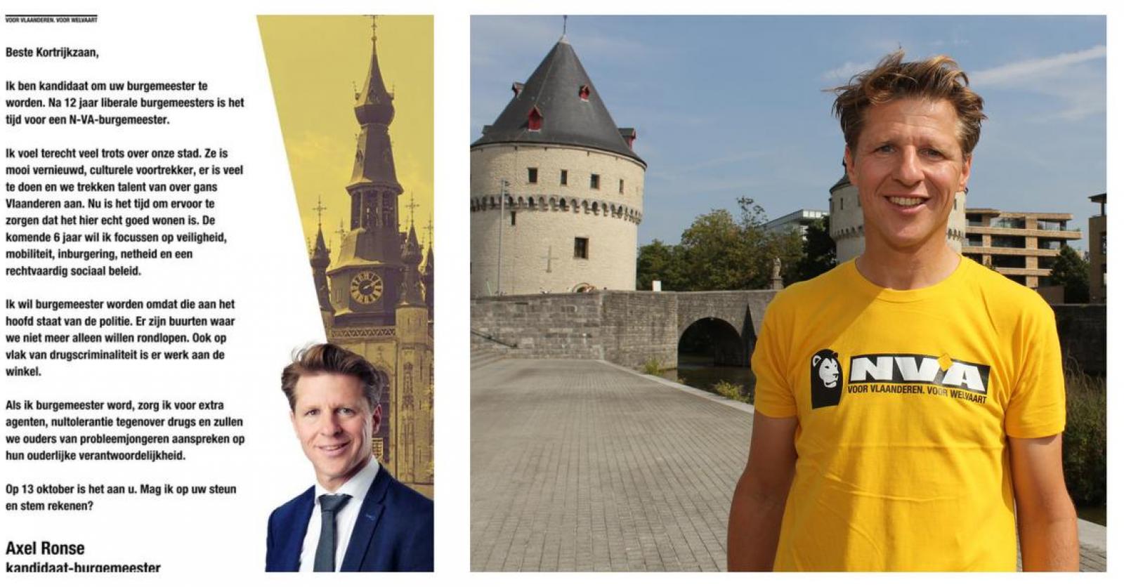 N-VA-lijsttrekker Axel Ronse bust brief aan 80.000 Kortrijkzanen: “Op ...
