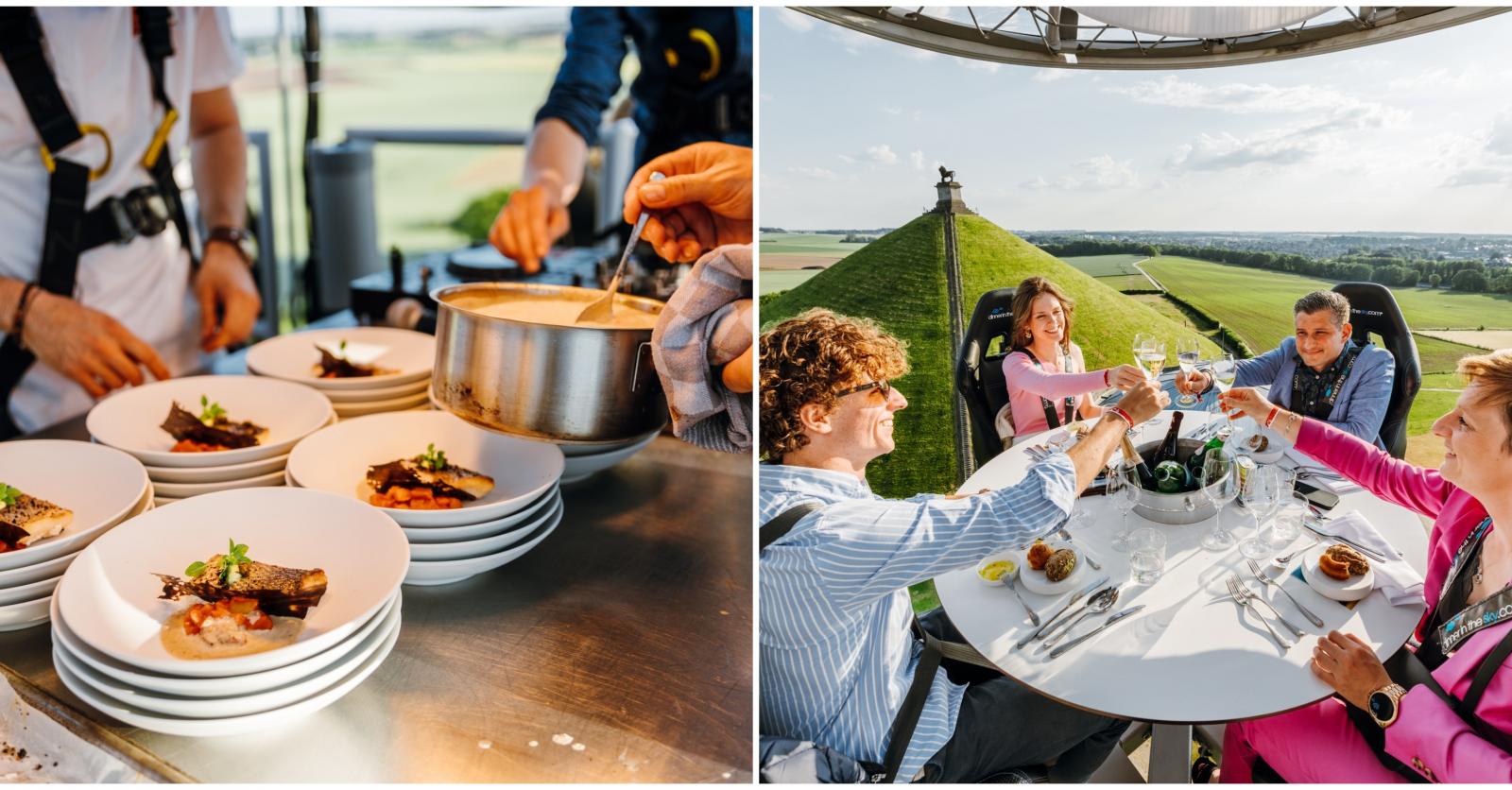 Dinner in the Sky s'installe en face de la Butte du Lion à Waterloo