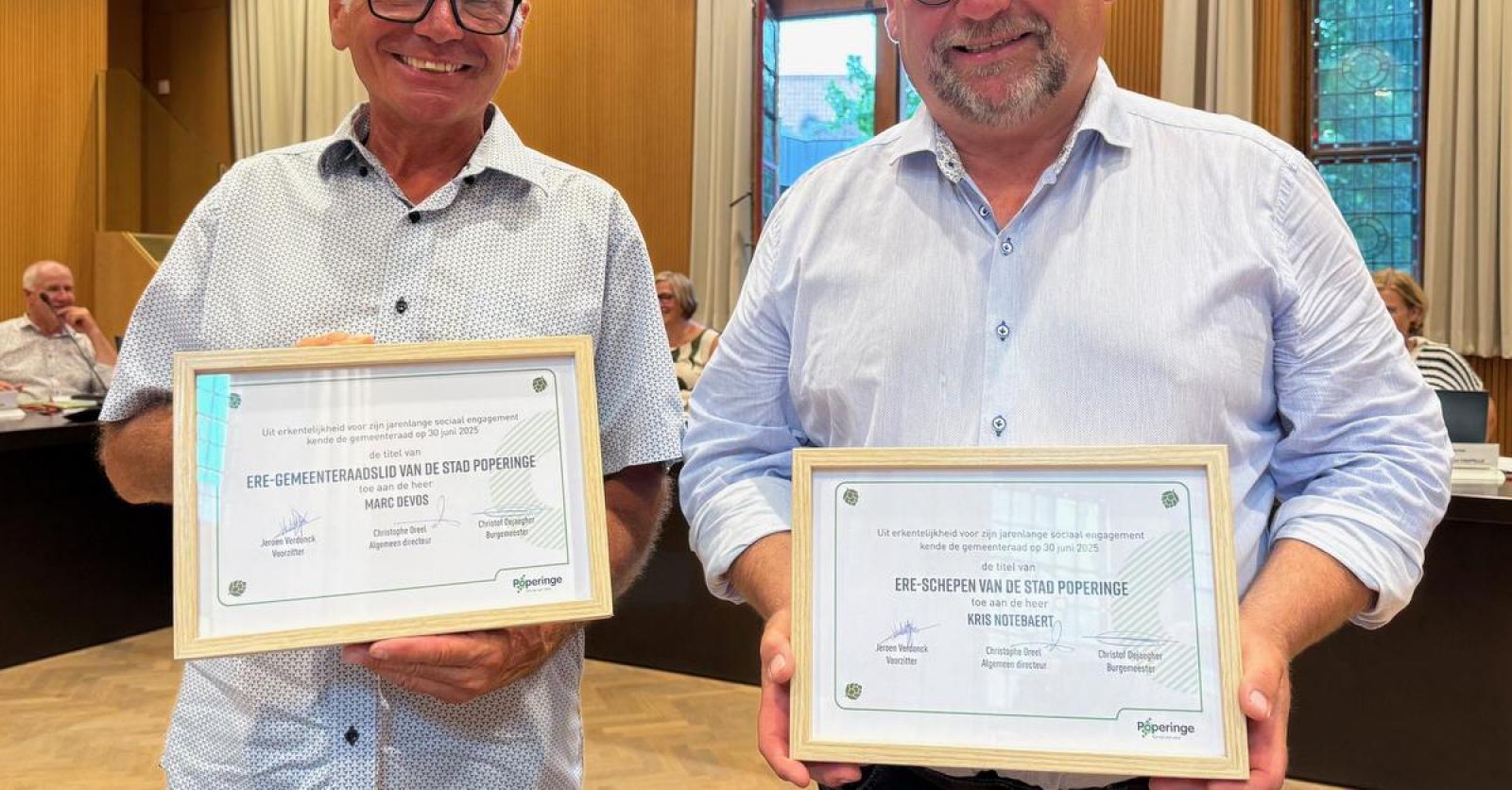 Eretitel voor oud-schepen Kris Notebaert en voormalig gemeenteraadslid ...