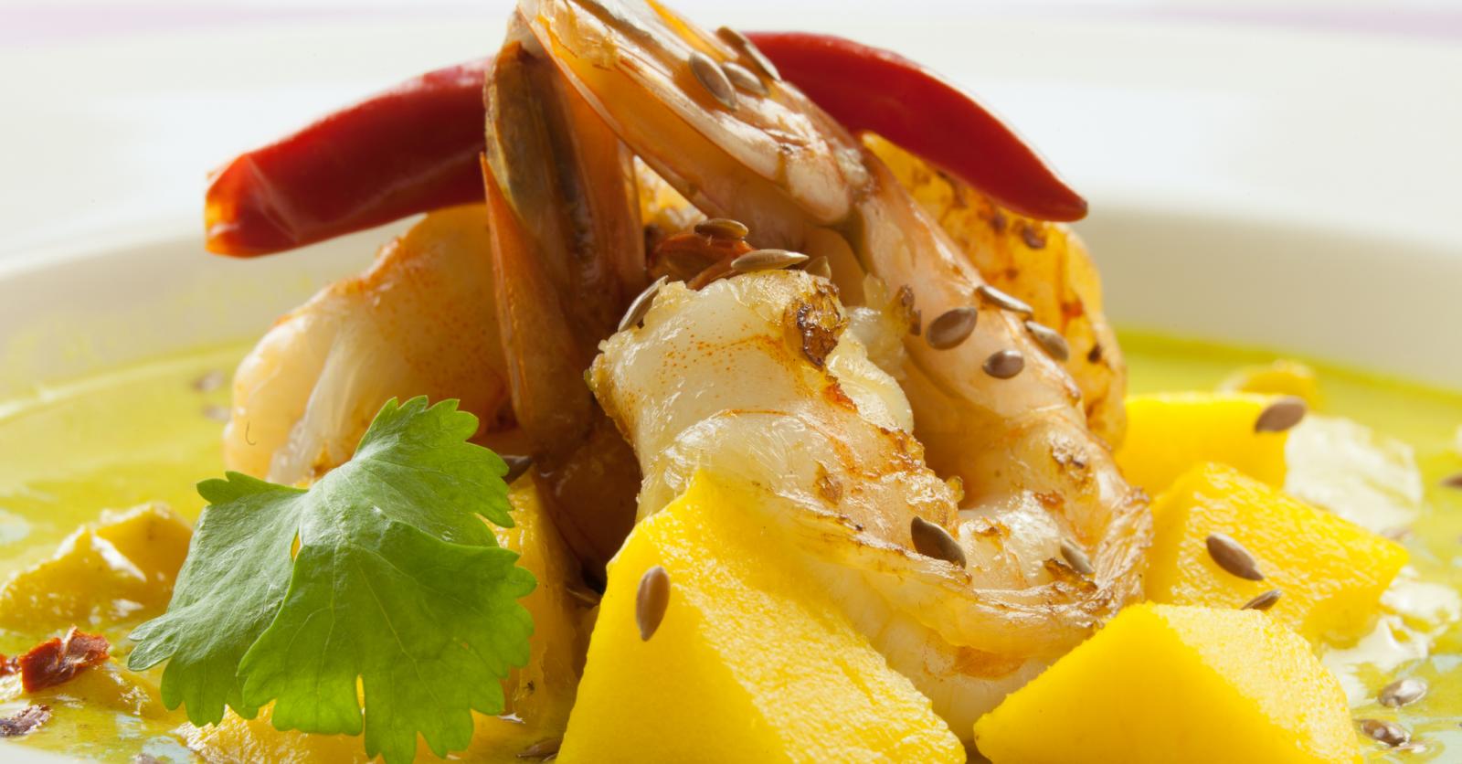 Scampi's, citroenolie en mango