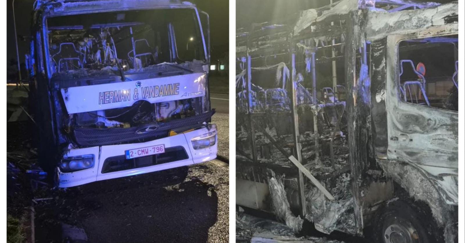 Schoolbus van Herman & Vandamme in brand gestoken in Moeskroen - KW.be